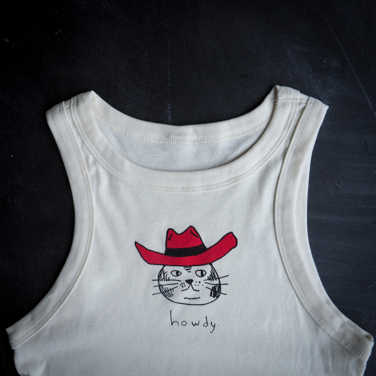 "Howdy Cat" Ivory Tank – Intrigue Ink