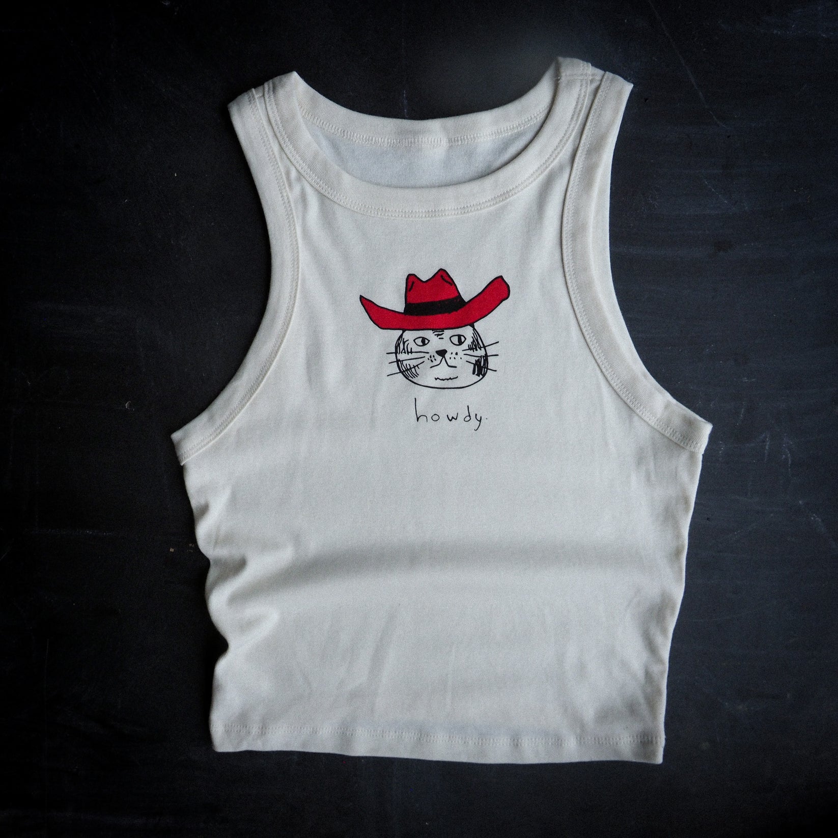 "Howdy Cat" Ivory Tank – Intrigue Ink